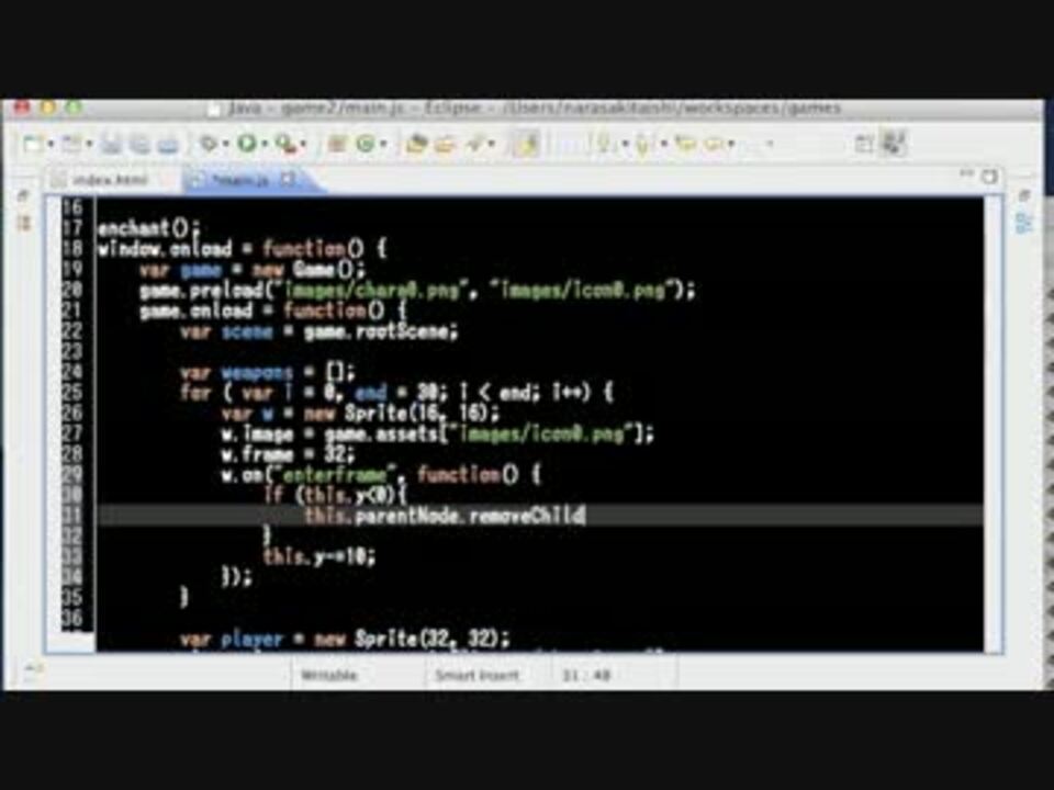 【JavaScript】enchant.jsで弾幕ゲーム作り（第三夜）(1/3)【BulletML】 - ニコニコ動画
