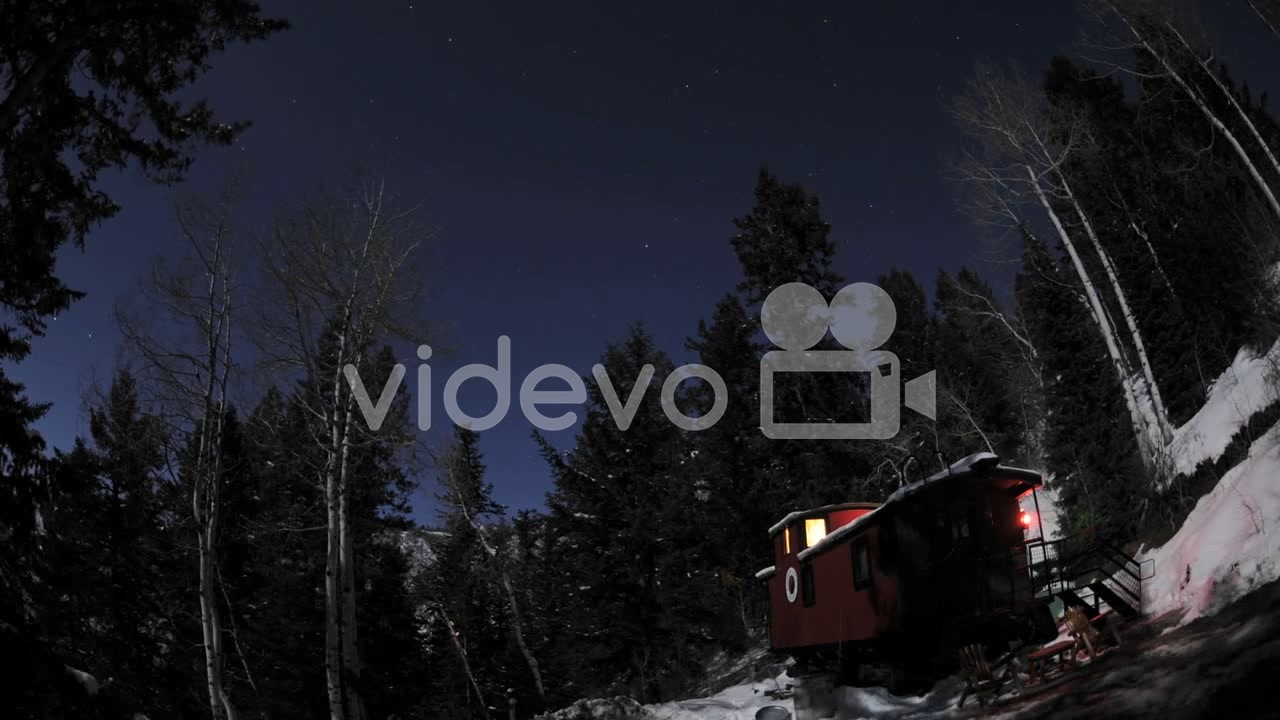 Time lapse of night sky above a train caboose at Strawberry Hot Springs ...