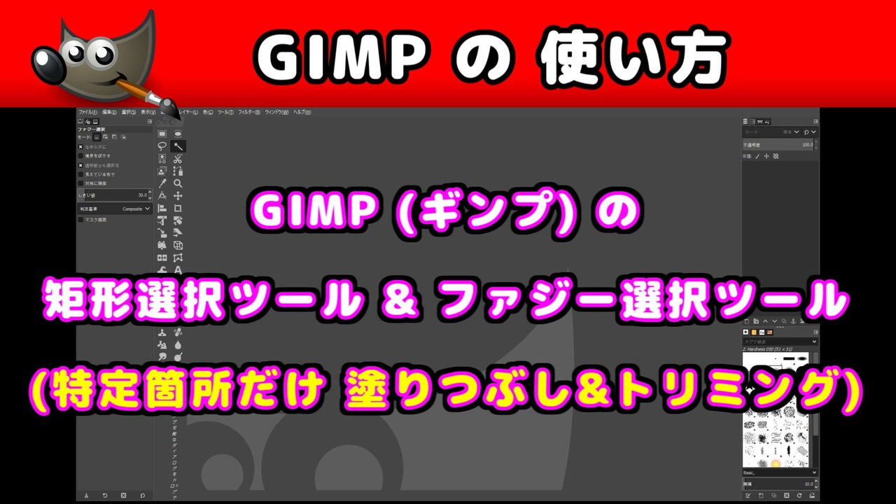 【GIMP(ギンプ) の 使い方】矩形選択ツール & ファジー選択ツール (特定箇所だけ塗りつぶし&トリミング) - ニコニコ動画