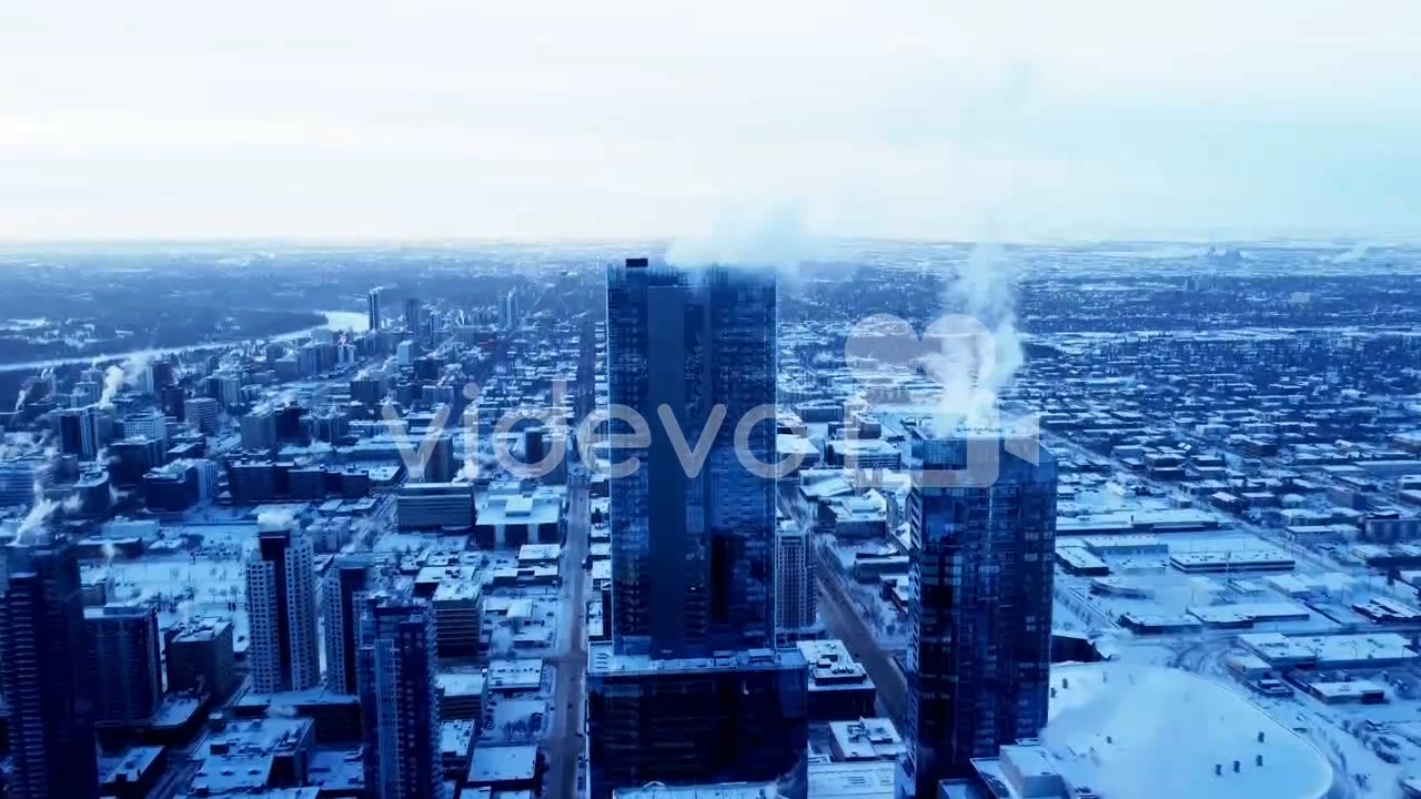 Edmonton downtown winter aerial flyover the tallest buildings on a ...