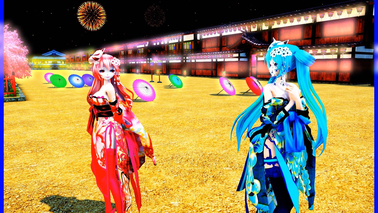 Mmd、着物テト、着物ミク、計2人、で、yoasobi「大正浪漫」初音ミクカバー、再制作版 ニコニコ動画