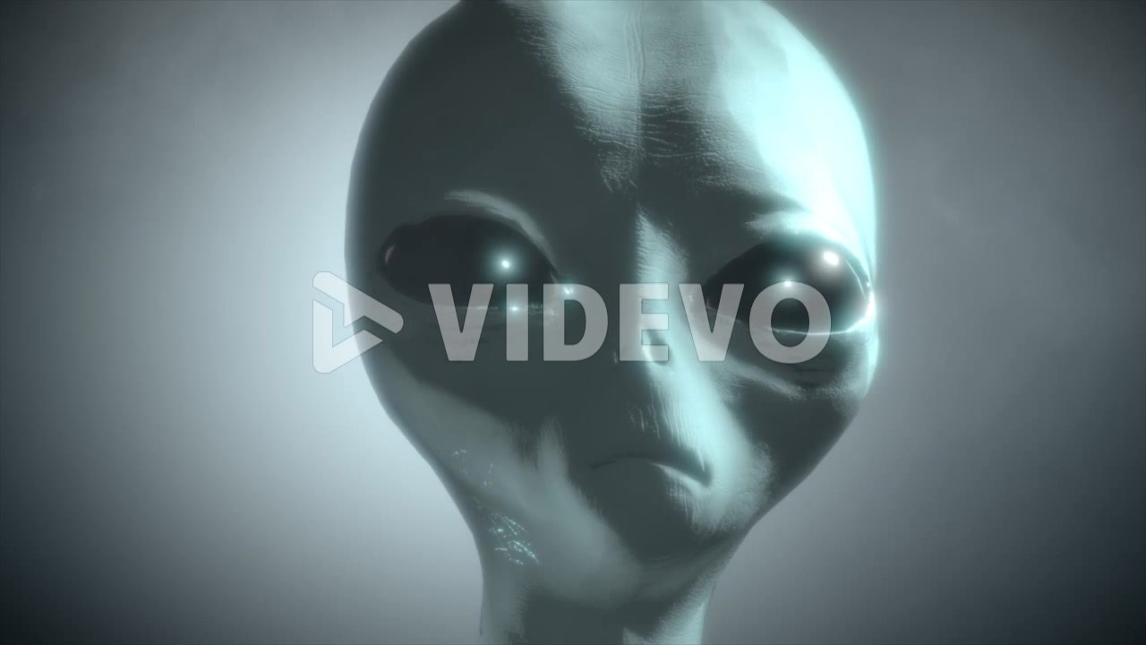 3D CGI VFX animation of a close up headshot of a classic Roswell style ...