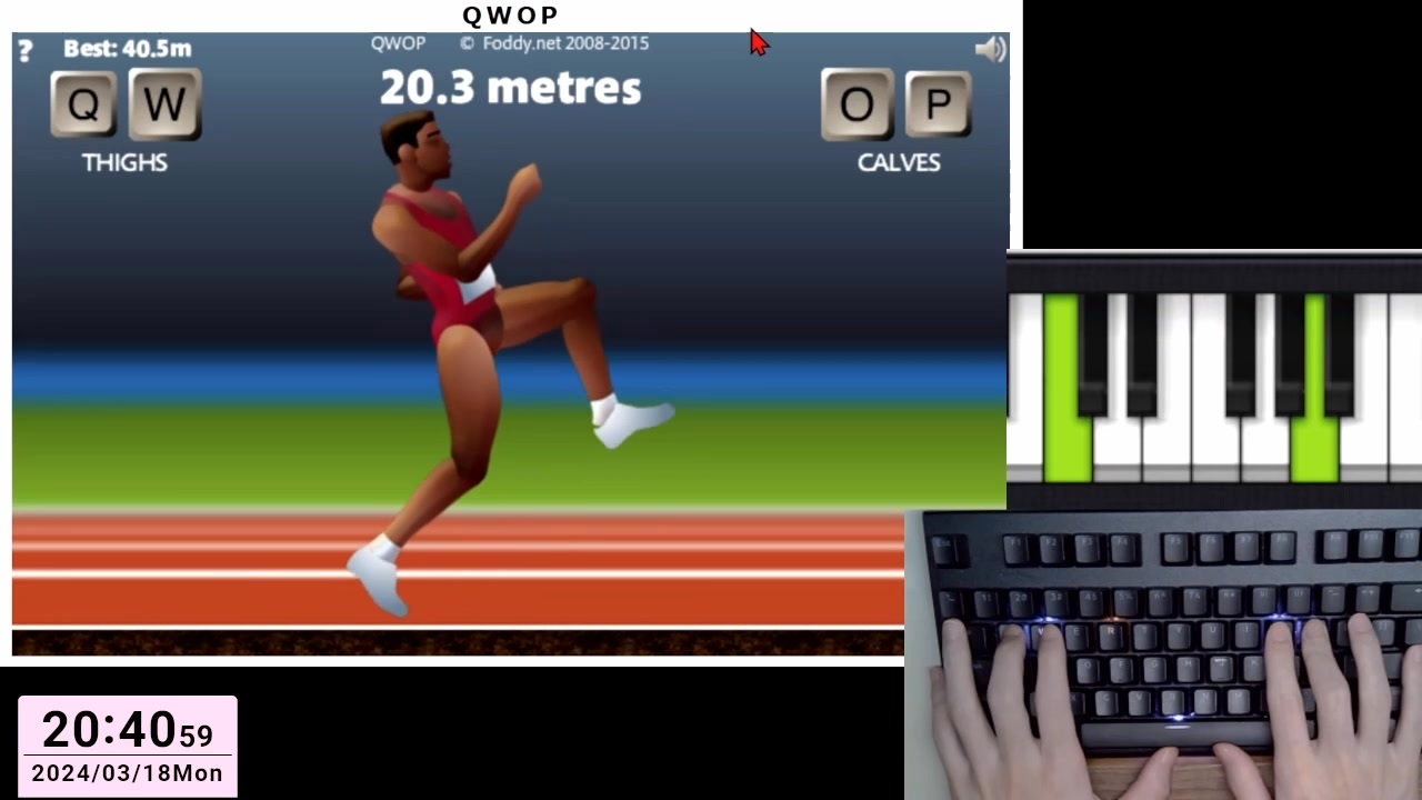【検証】キーボードにピアノの音を割り当ててQWOPでケンケン走すると悲しい曲になる - ニコニコ動画