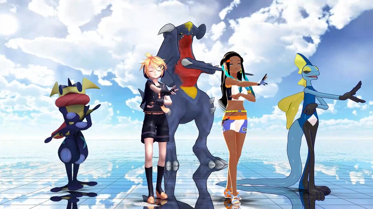 【MMD】カメレオン / すりぃ feat.鏡音レン / Len, Nessa, Inteleon, Greninja, Garchomp ...