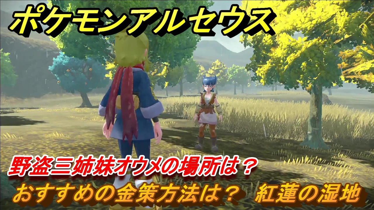 ポケモンアルセウス おすすめの金策方法は？ 紅蓮の湿地 野盗三姉妹オウメの場所は？ ＃644 【Pokémon LEGENDS アルセウス ...