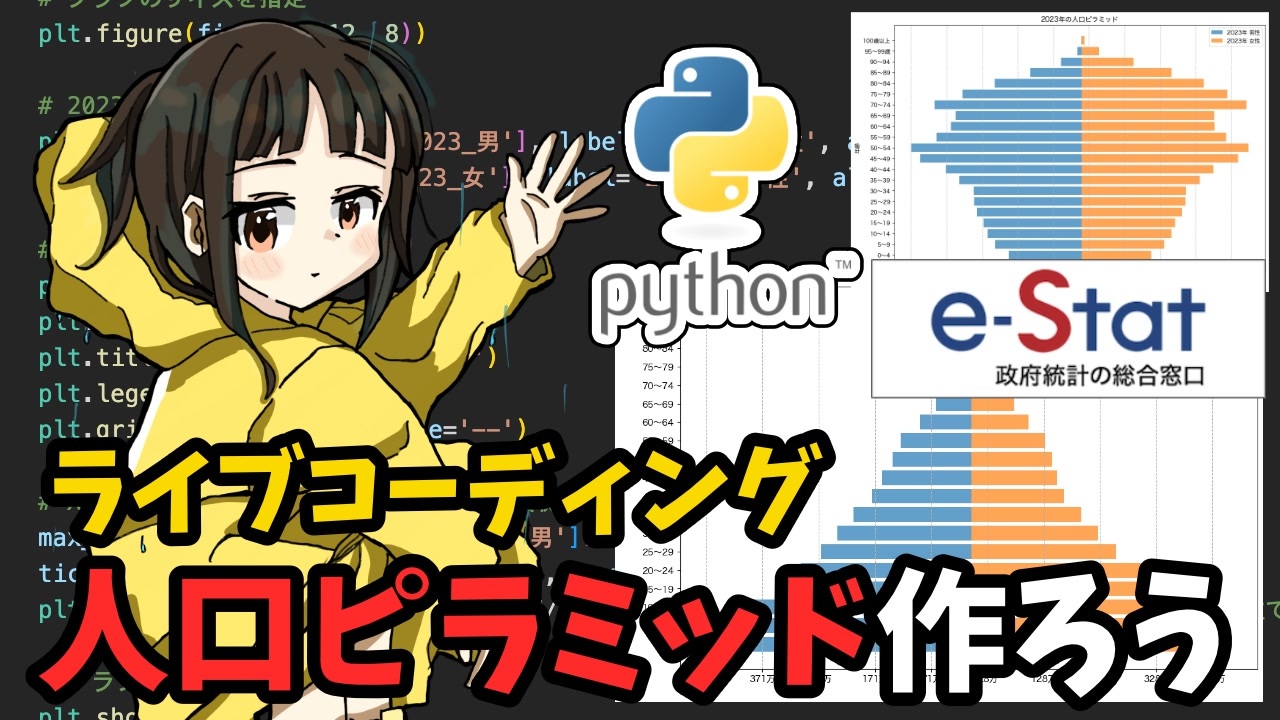【Python】e-Statの人口動態調査で日本の人口ピラミッドを作ってみた！ - ニコニコ動画