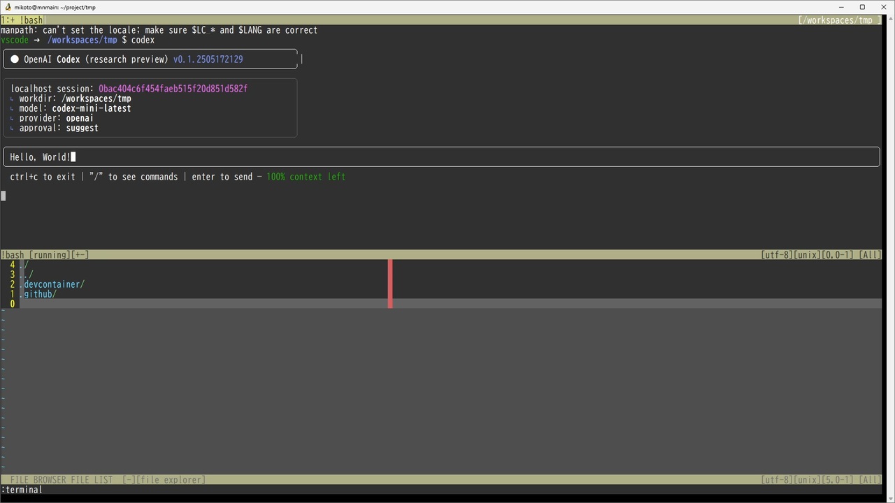 devcontainer.vim と codex cli を使って Go プログラミング！ - ニコニコ動画