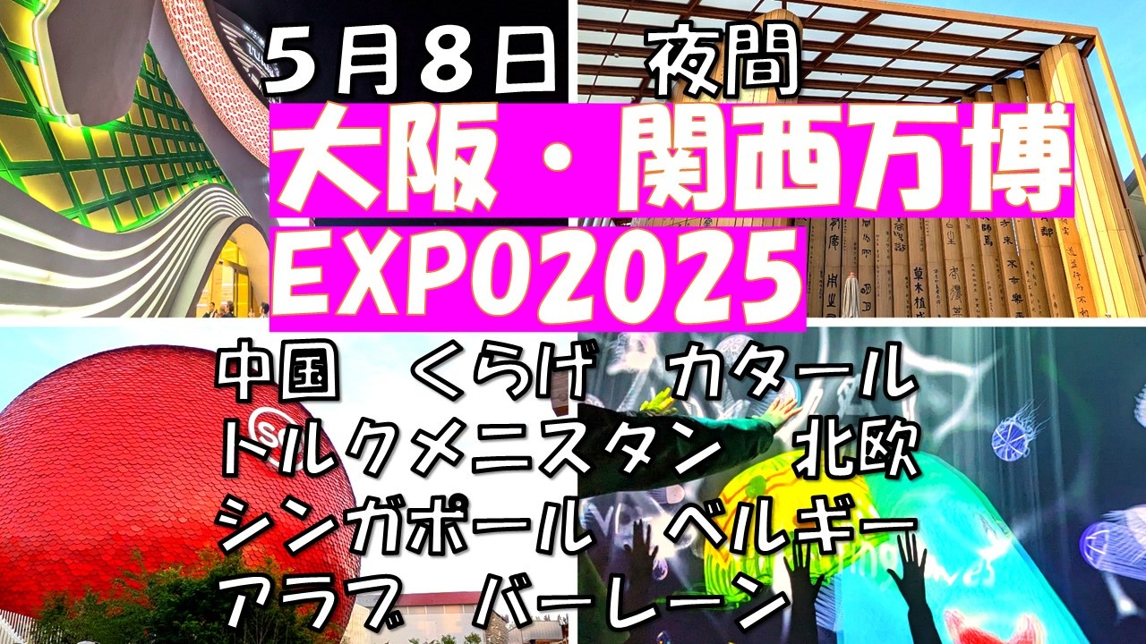 【EXPO2025 大阪・関西万博 2回目】カタール、アラブ、中国、シンガポール、ベルギー、くらげ、トルクメニスタン、北欧、バーレーンのパビリオンを巡りました。 - ニコニコ動画